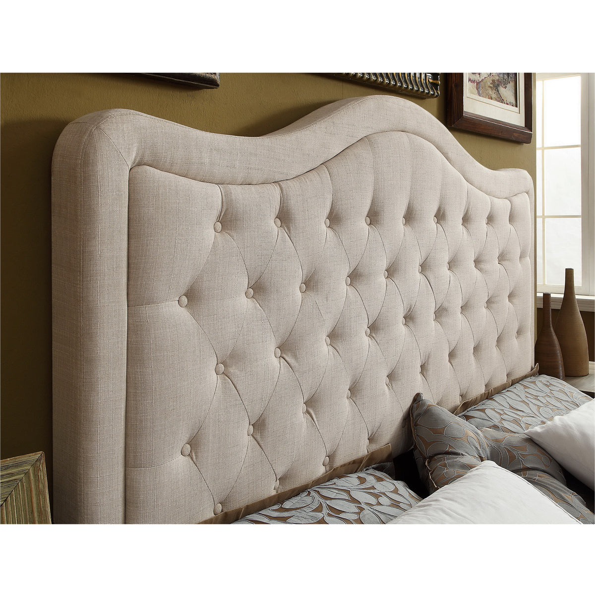 Darby Upholstered Button Tufted Curved Top Panel Bed with High Footboa ...